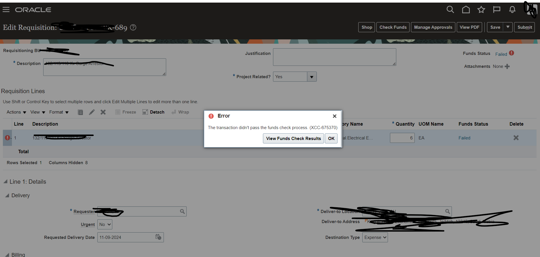 Invalid lowest resource for transaction Budgetary control validation error — Cloud Customer Connect
