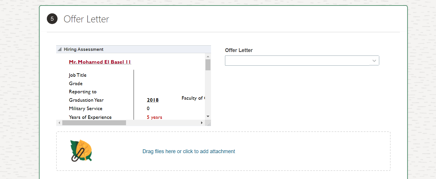 showing data based on the selected candidate in analysis added to offer ...