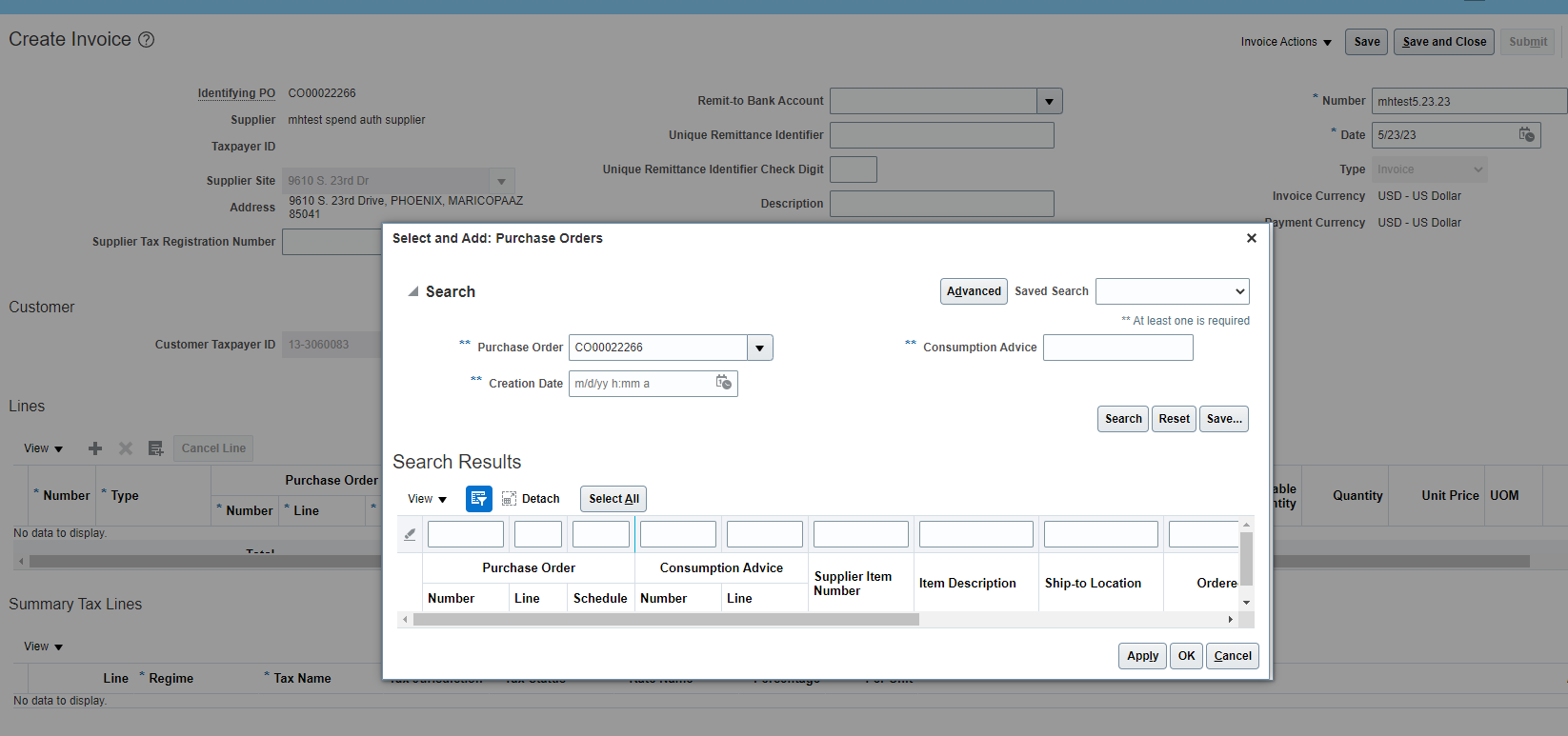 Supplier Portal No Lines Returned In Select And Add Purchase Orders — Cloud Customer Connect