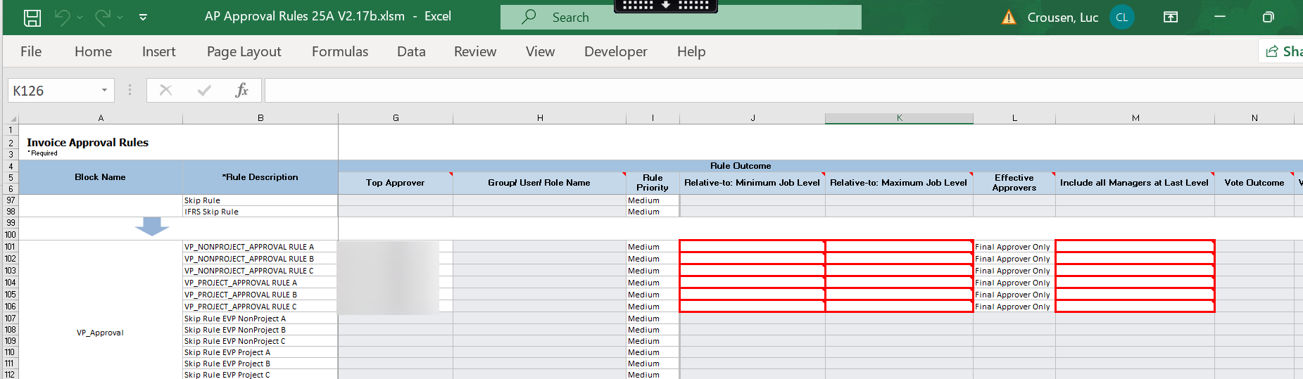 New validation in Excel Spreadsheet invoice approval rules -- Relative-to Minimum Job Level ...