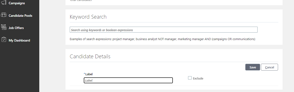 List of Values for Labels in Candidate Search — Cloud Customer Connect