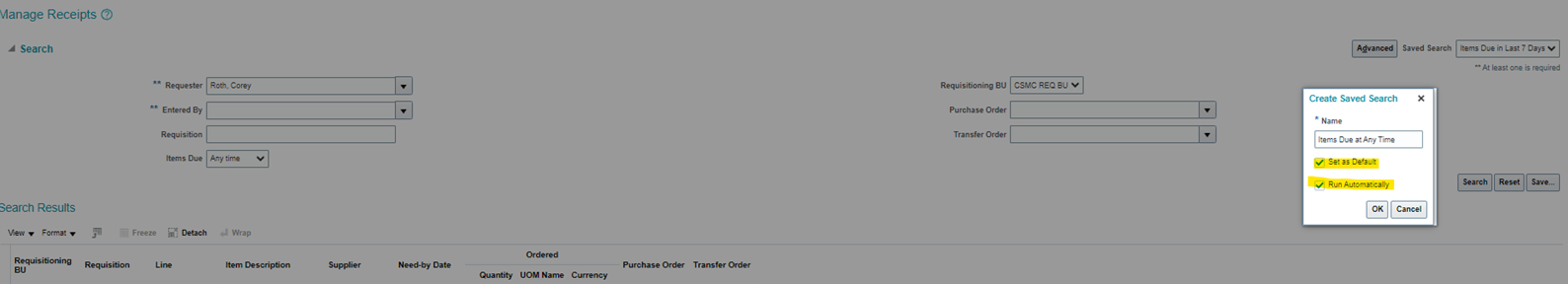 Manage Receipts - How to Default "Items due - Last 7 Days" in the ...