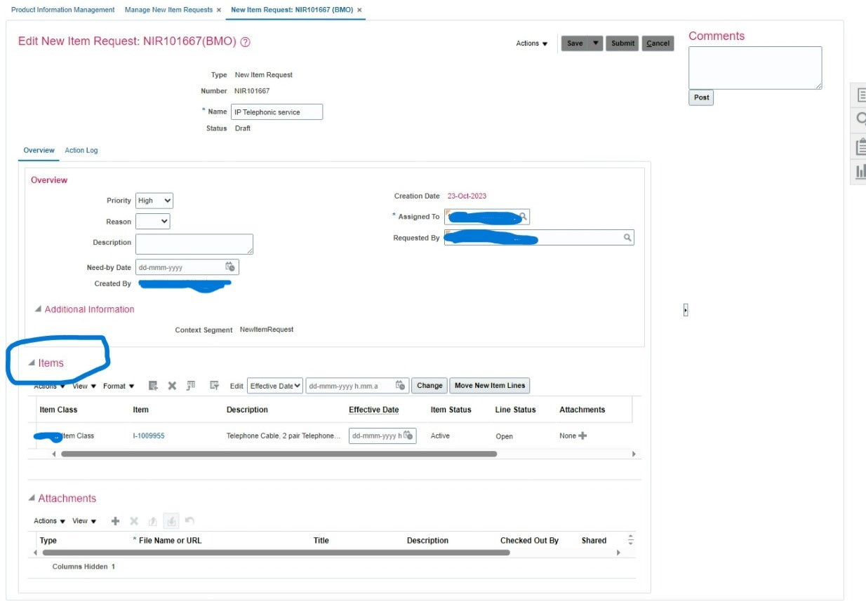 Need two more columns in Items section of NIR — Cloud Customer Connect
