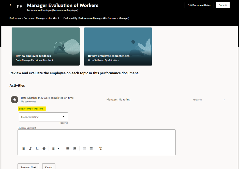 Hide the "Show Competency Info" Feature in Performance Documents — Cloud Customer Connect