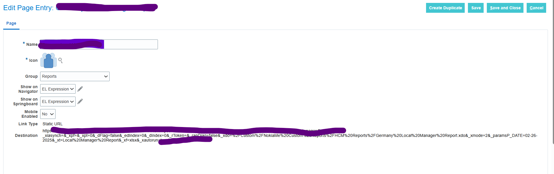 Unable to edit Reports static URL in structure — Cloud Customer Connect