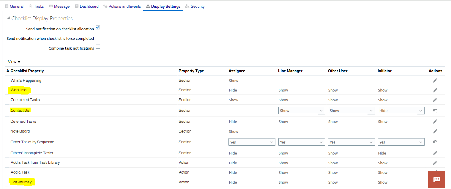 Checklist Template display settings — Cloud Customer Connect