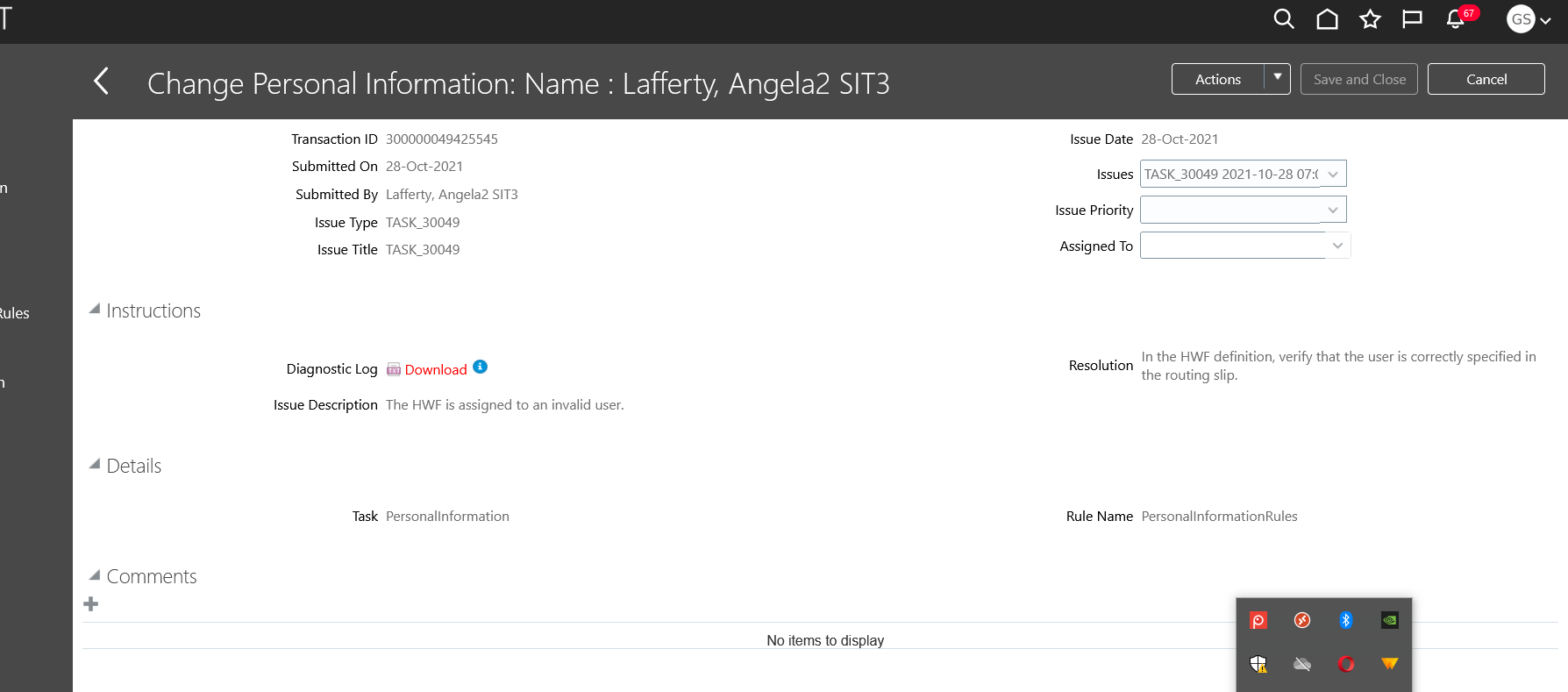 Approval Transaction Error- The HWF is assigned to an invalid user ...