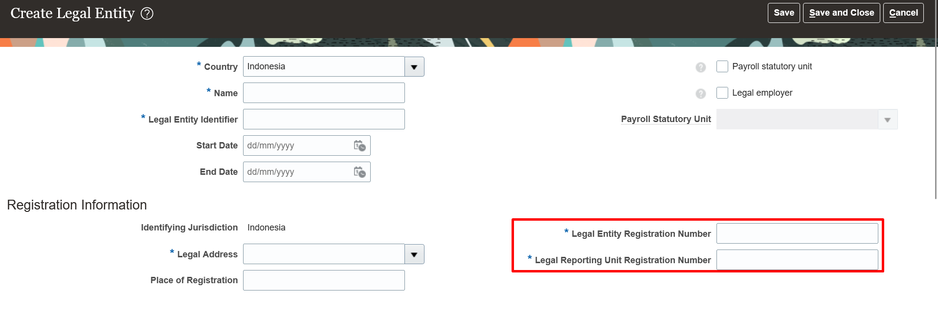 Where to enter Tax Registration Number while creating new Legal Entity? — Cloud Customer Connect