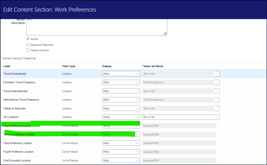 Work preference for Preferred location is not showing up in the career ...