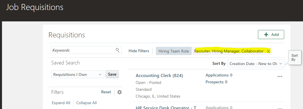 On The Job Requisitions Tab It Always Defaults To Selecting The Hiring Team Role Filter — Cloud