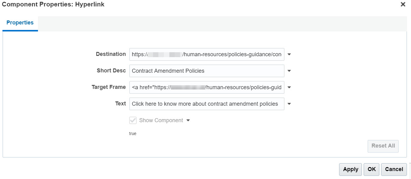 Using Page Composer created hyperlink in Change Assignment Page — Cloud Customer Connect