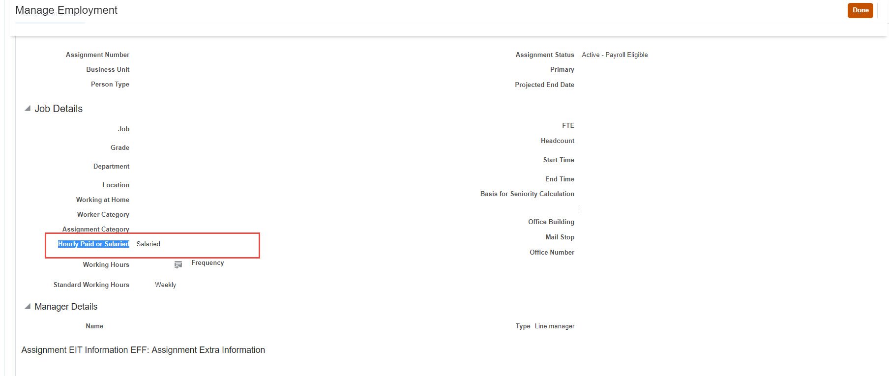 Back end table name for "Hourly Paid or Salaried" — Cloud Customer Connect