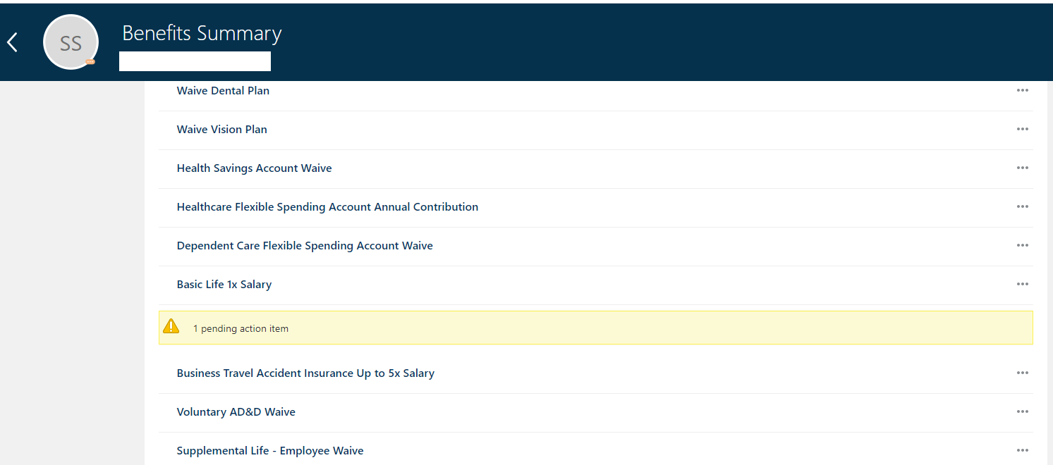 Benefit Pending Action Item information — Cloud Customer Connect