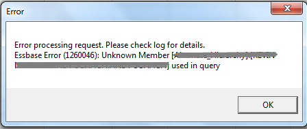Essbase error(1260046) - Unknown member used in query — Cloud Customer Connect
