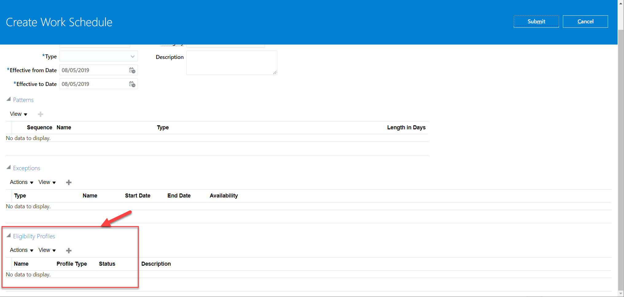 Eligibility Profile for Work Schedule — Cloud Customer Connect