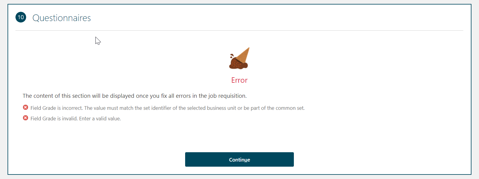 Error While Creating A Requisition — Cloud Customer Connect