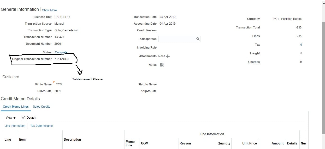 want to know original transaction number (table name)? — Cloud Customer ...