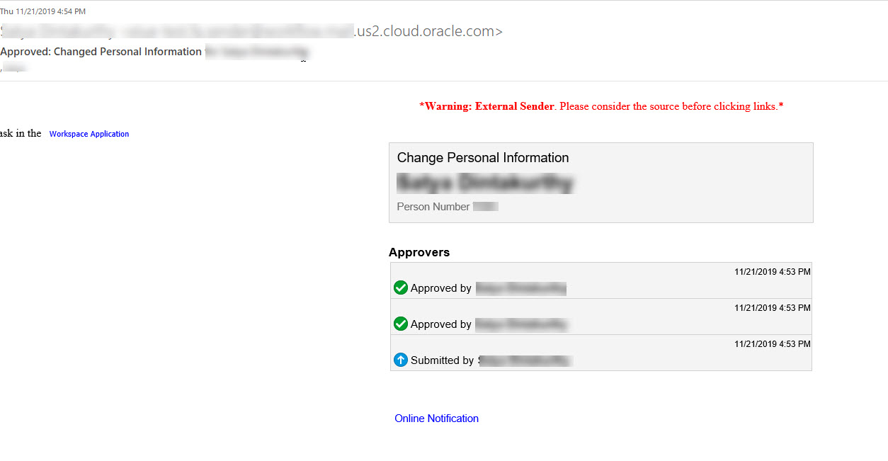 Personal information Workflow - FYI notification — Cloud Customer Connect