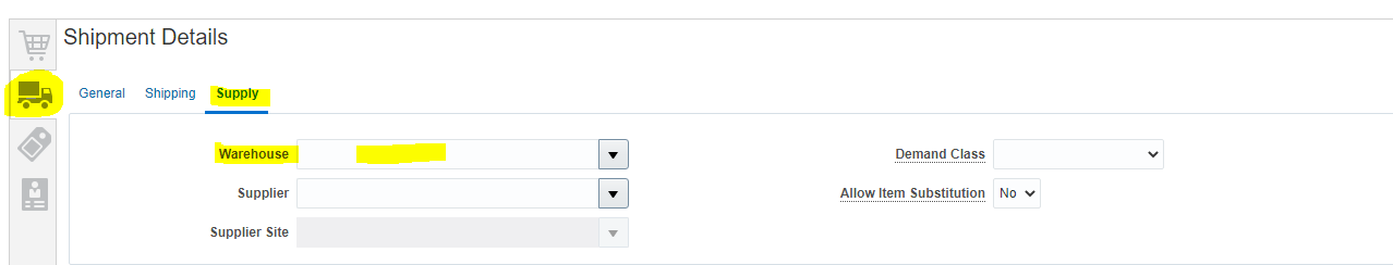 Warehouse is not showing in the LOV in Shipment Details — Cloud Customer Connect