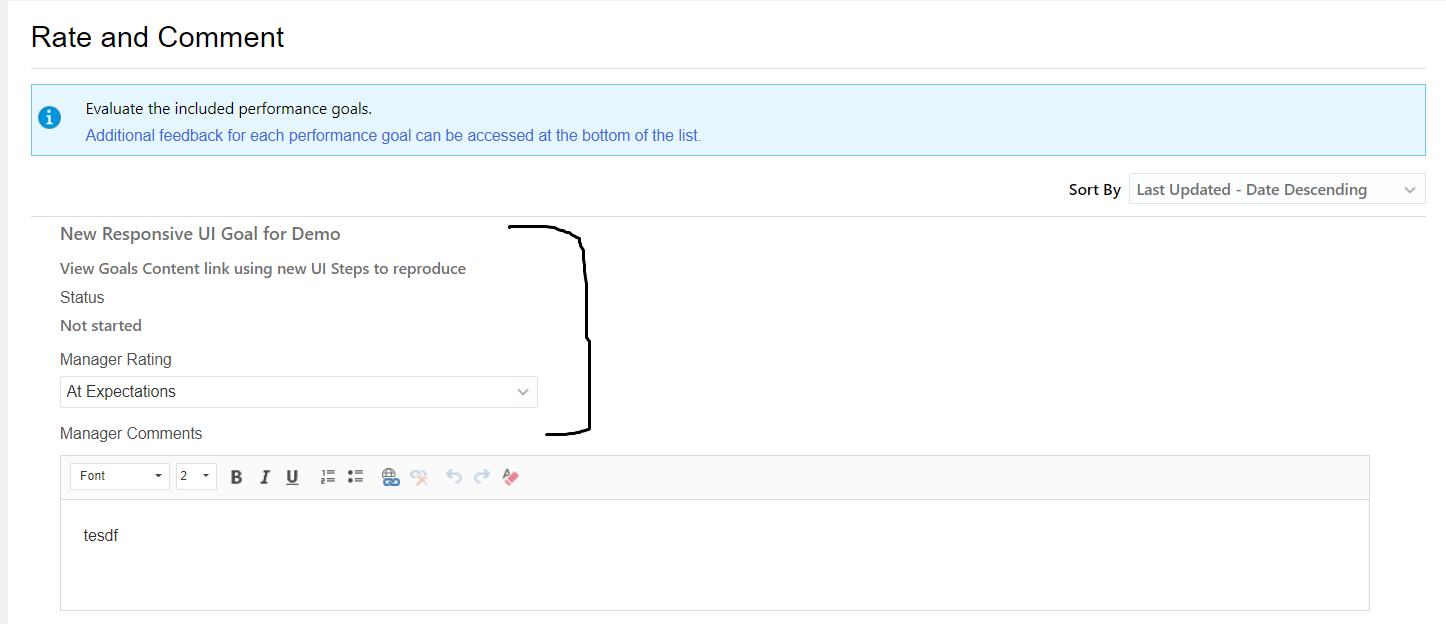 Goal Comments Not visible in Performance Review Goal Page — Cloud Customer Connect
