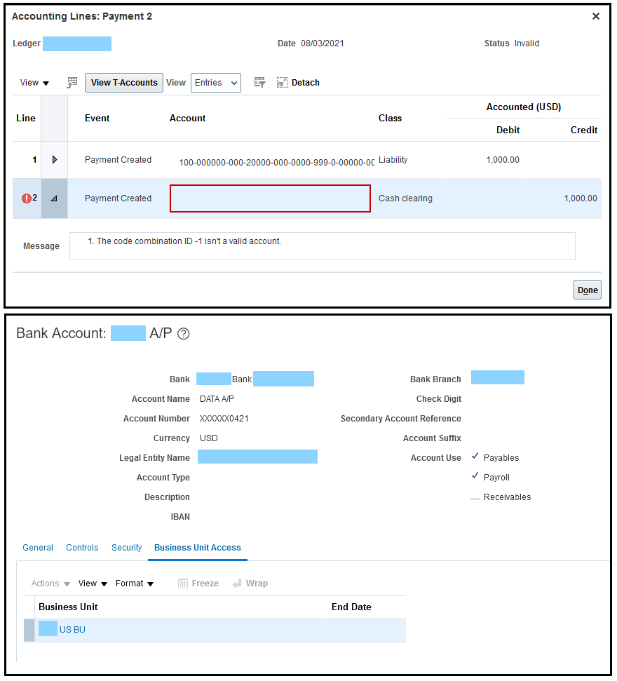 Error When Create Accounting For Payment The code combination ID -1 is ...