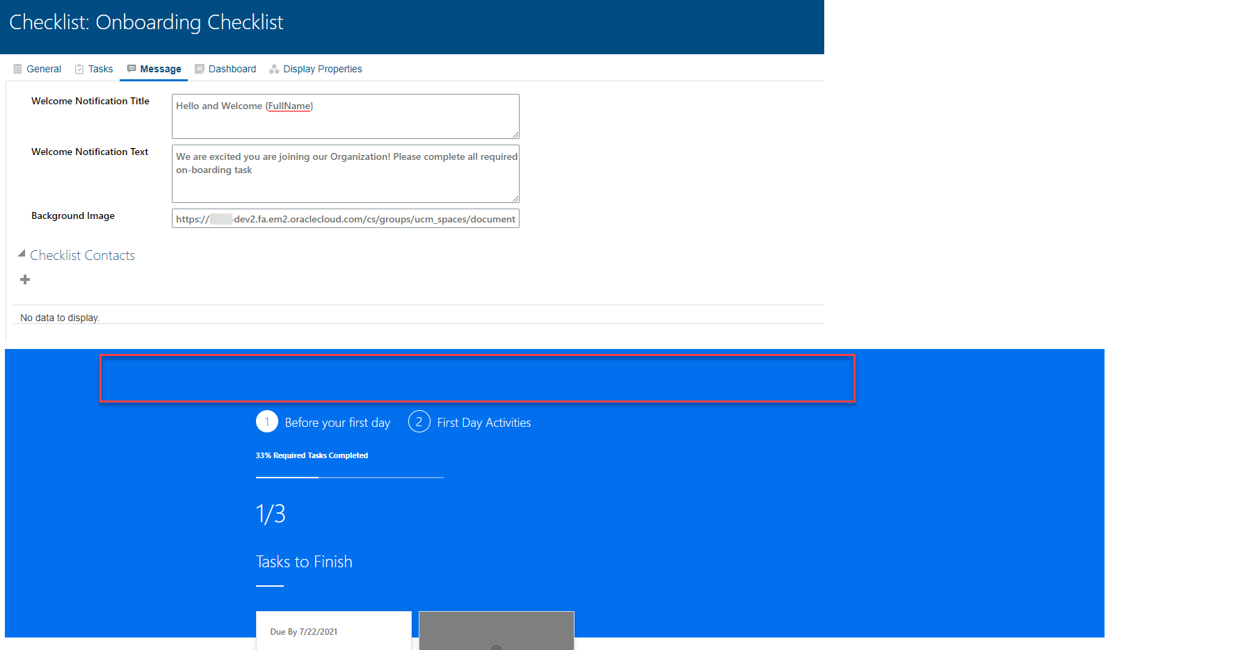 Onboarding Checklist Header Message and Background image missing ...