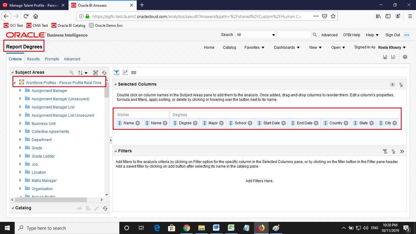 OTBI Report > Field School in Degree Section of Person Profile is empty for Subject Area ...