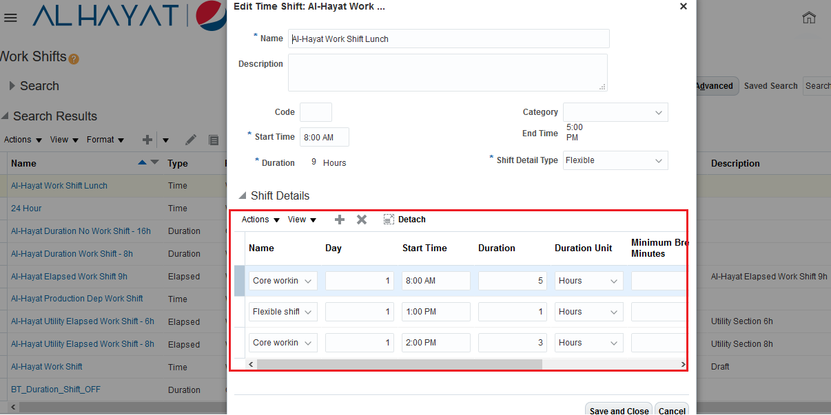 Work Schedule > How to configure 8h Core Work and 1h Lunch Break ...