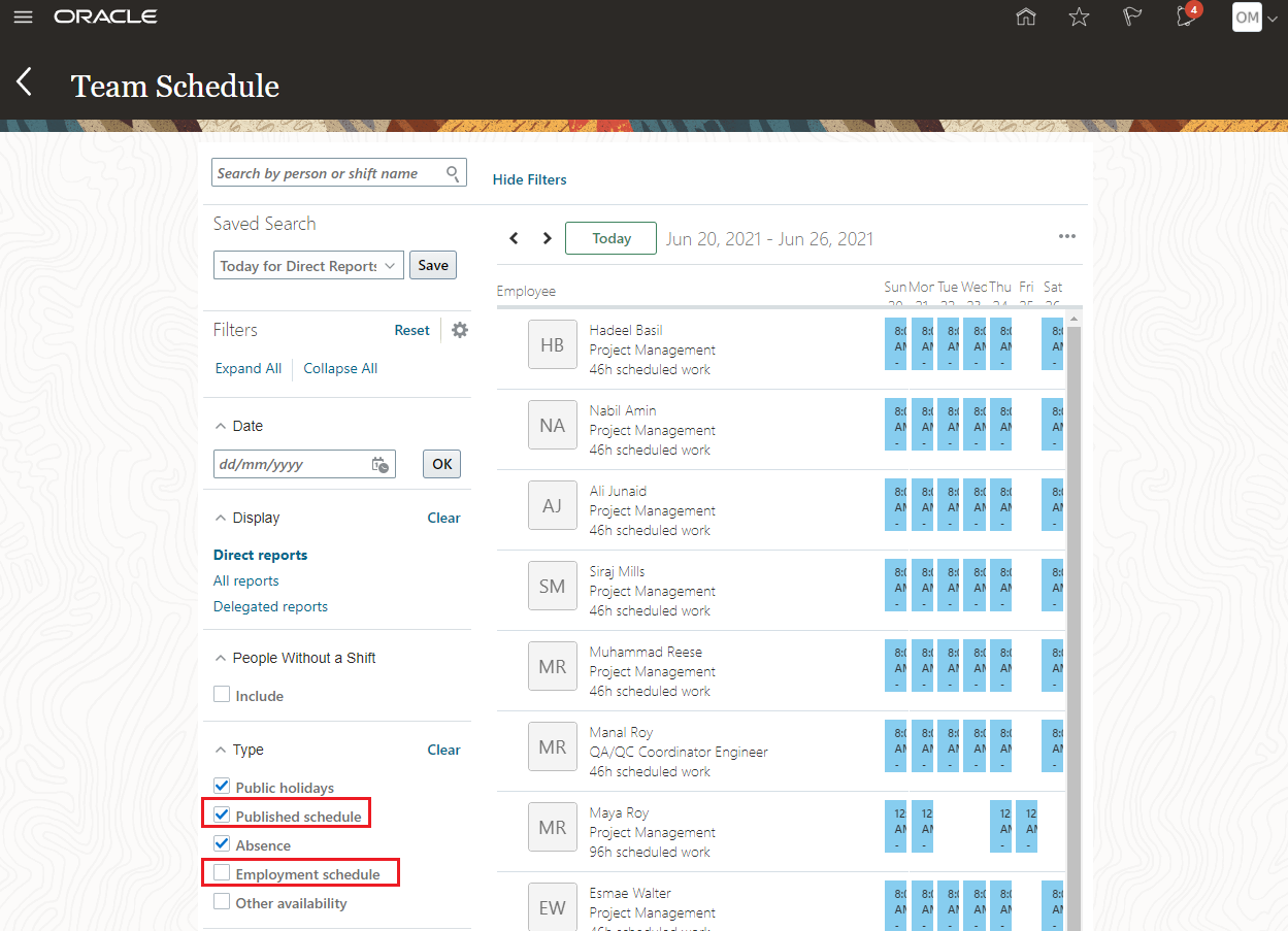 My Team > Schedules > Team Schedule > Different between Published ...