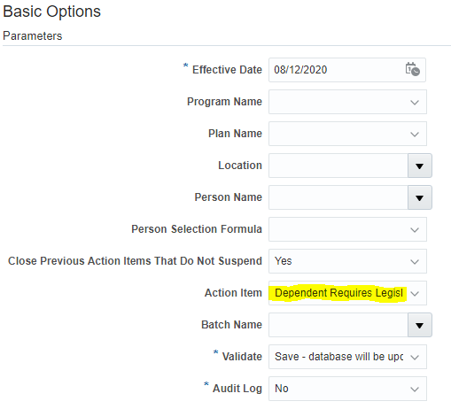 Pending Action Item: "Dependent Requires Legislative Identifier ...