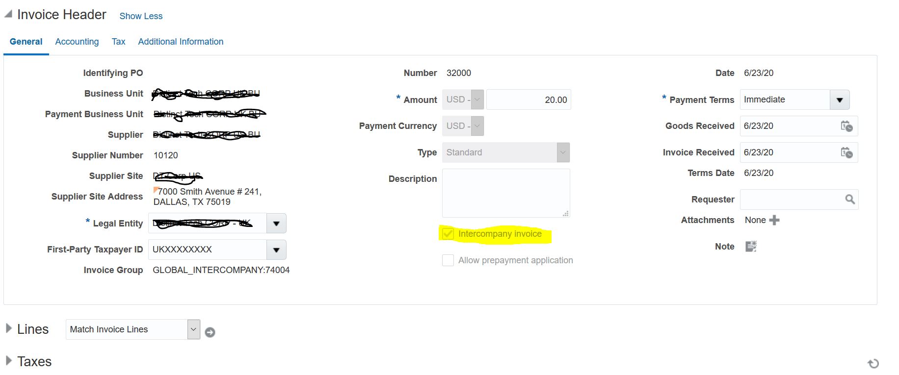 Intercompany flag at payables Invoice — Cloud Customer Connect