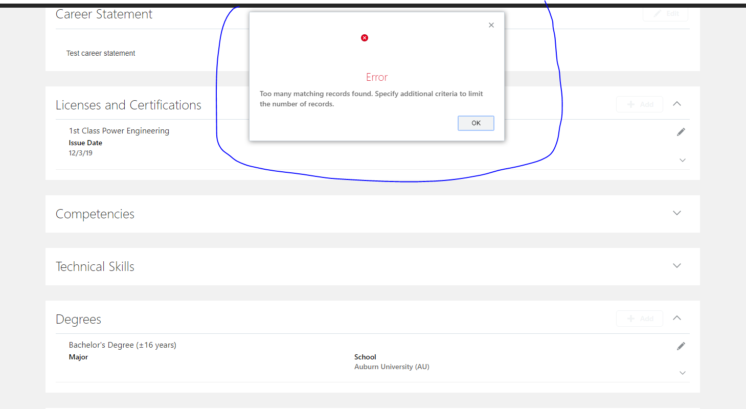 Talent Profile Error Too Many Matching Records — Cloud Customer Connect