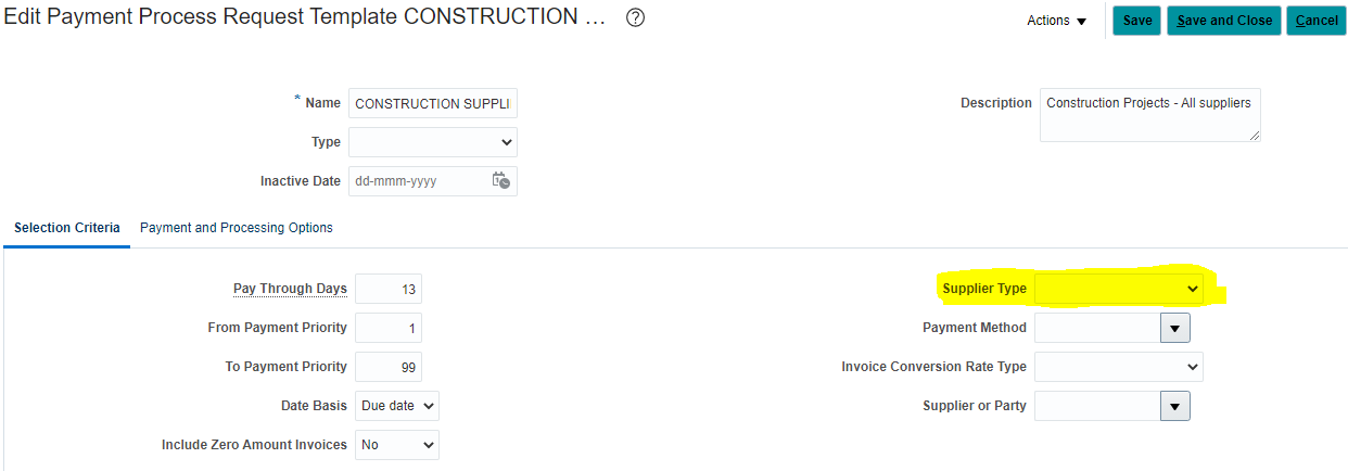 Add Multi-Selector Functionality to PPR / PPRT for "Supplier Type ...