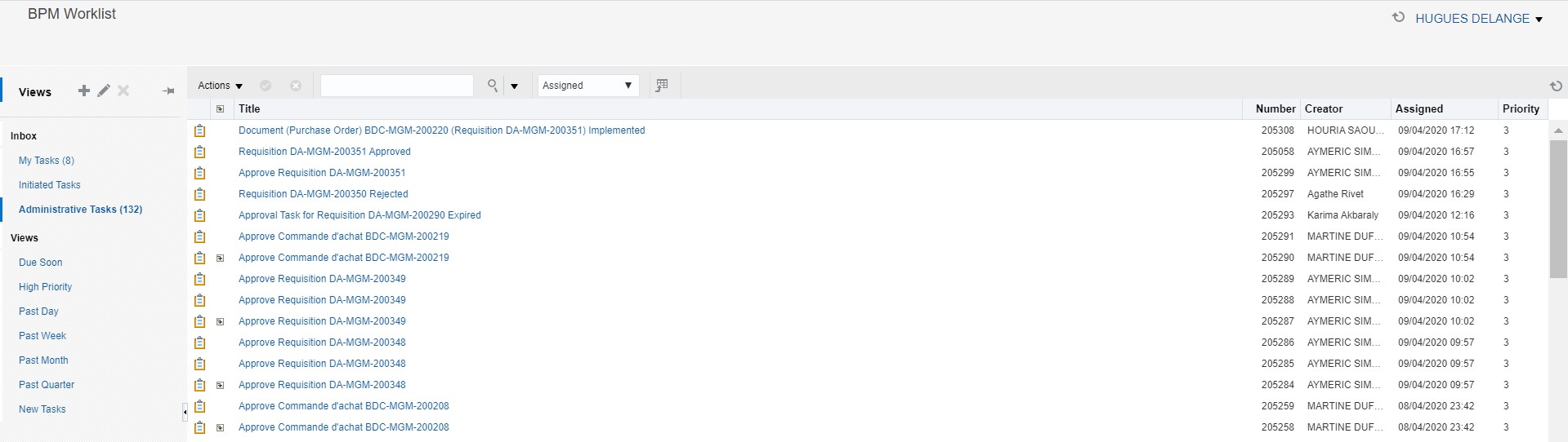 BPM Worklist - Administrative Tasks — Cloud Customer Connect
