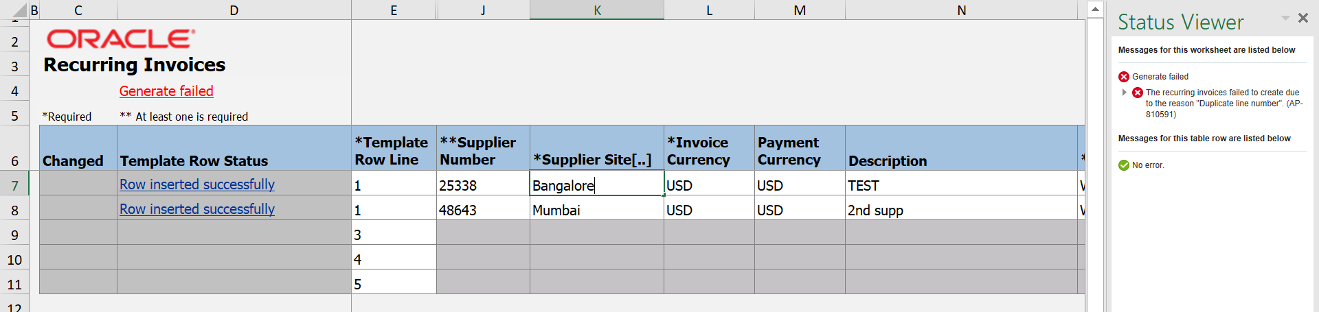Can i enter Recurring invoices for multiple suppliers in a single run — Cloud Customer Connect