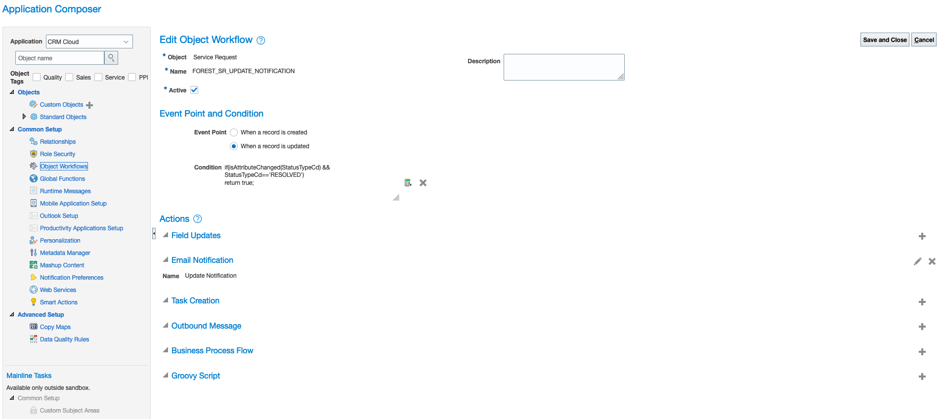 HRHD: Creating email notification when SR is put into 'Resolved' status ...