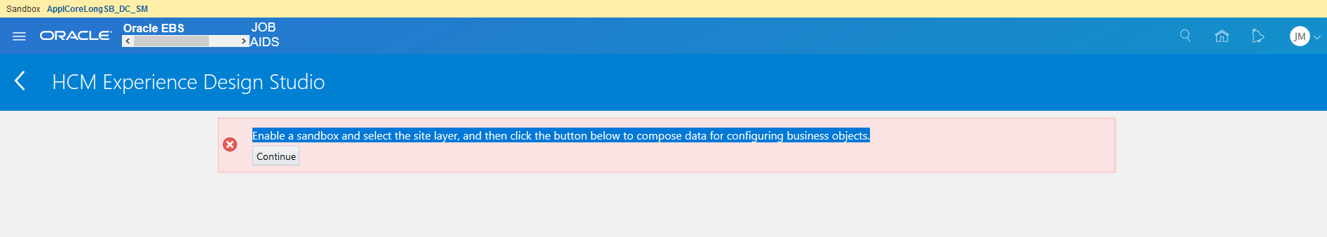 HCM Experience Design Studio Error — Cloud Customer Connect