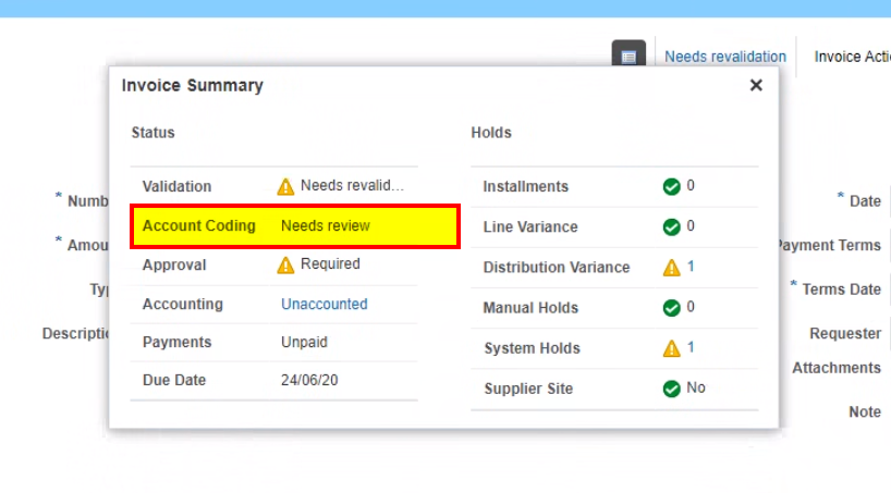 AP Invoice Account Coding Status for BI Reporting — Cloud Customer Connect