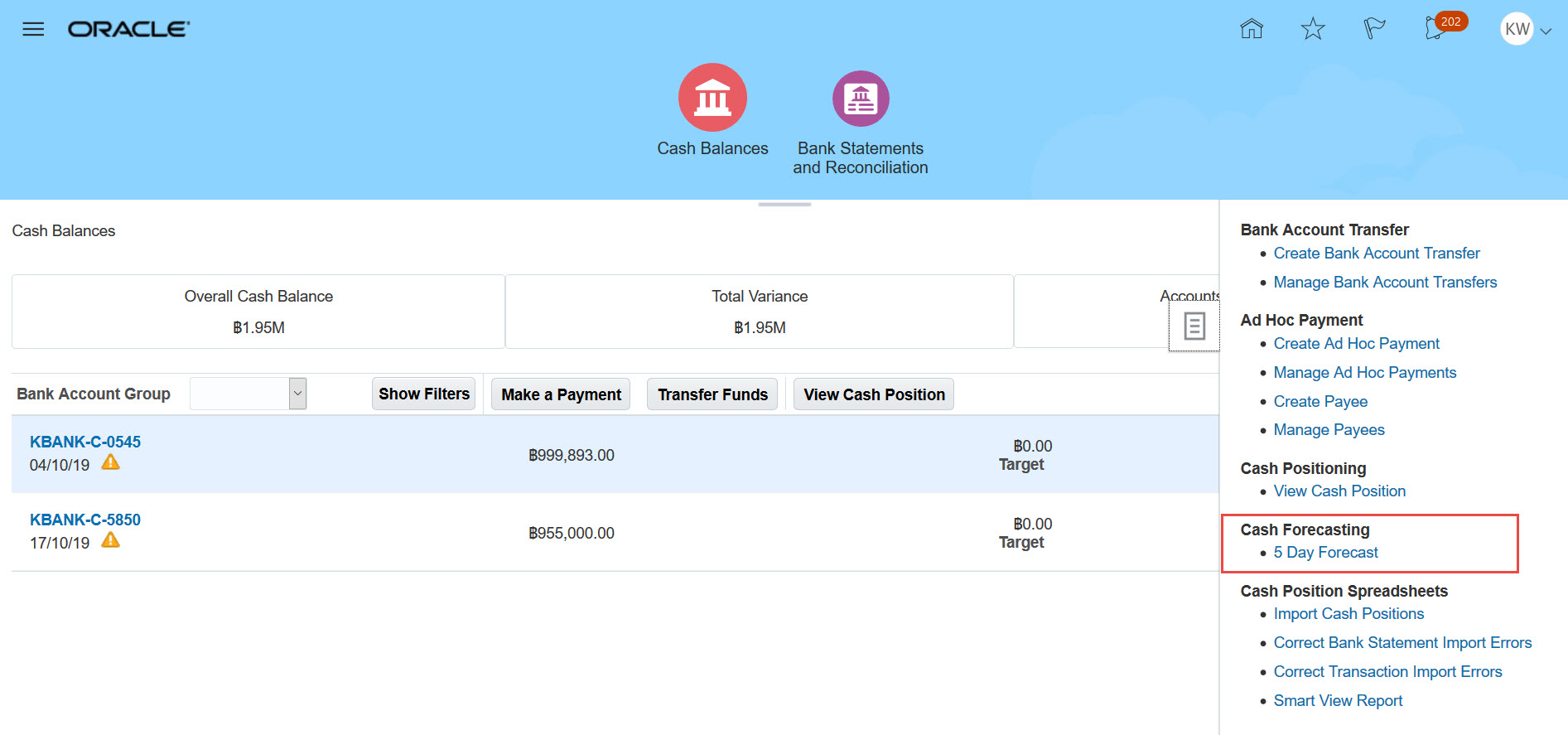 How to Create Cash Forecast More than 5 days — Cloud Customer Connect