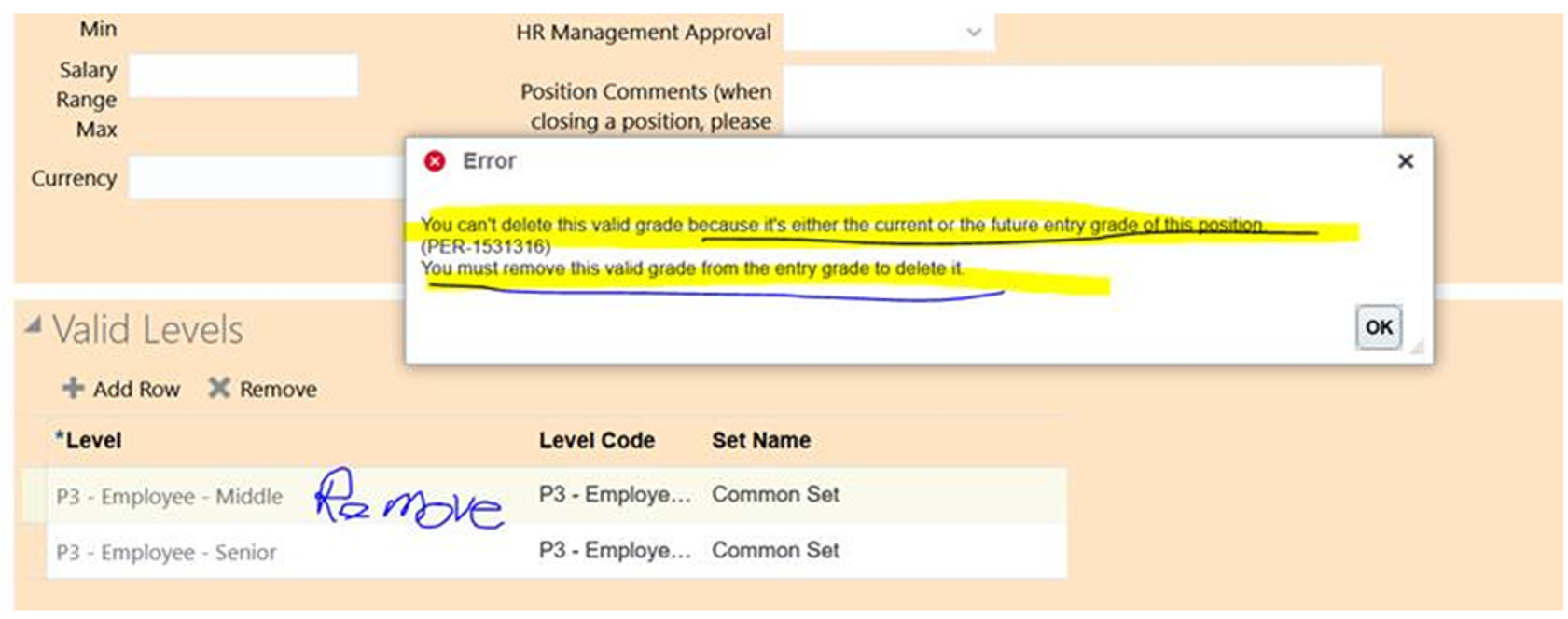 I can't remove grade from Position, I get this Error "You must remove from Entry grade to delete ...