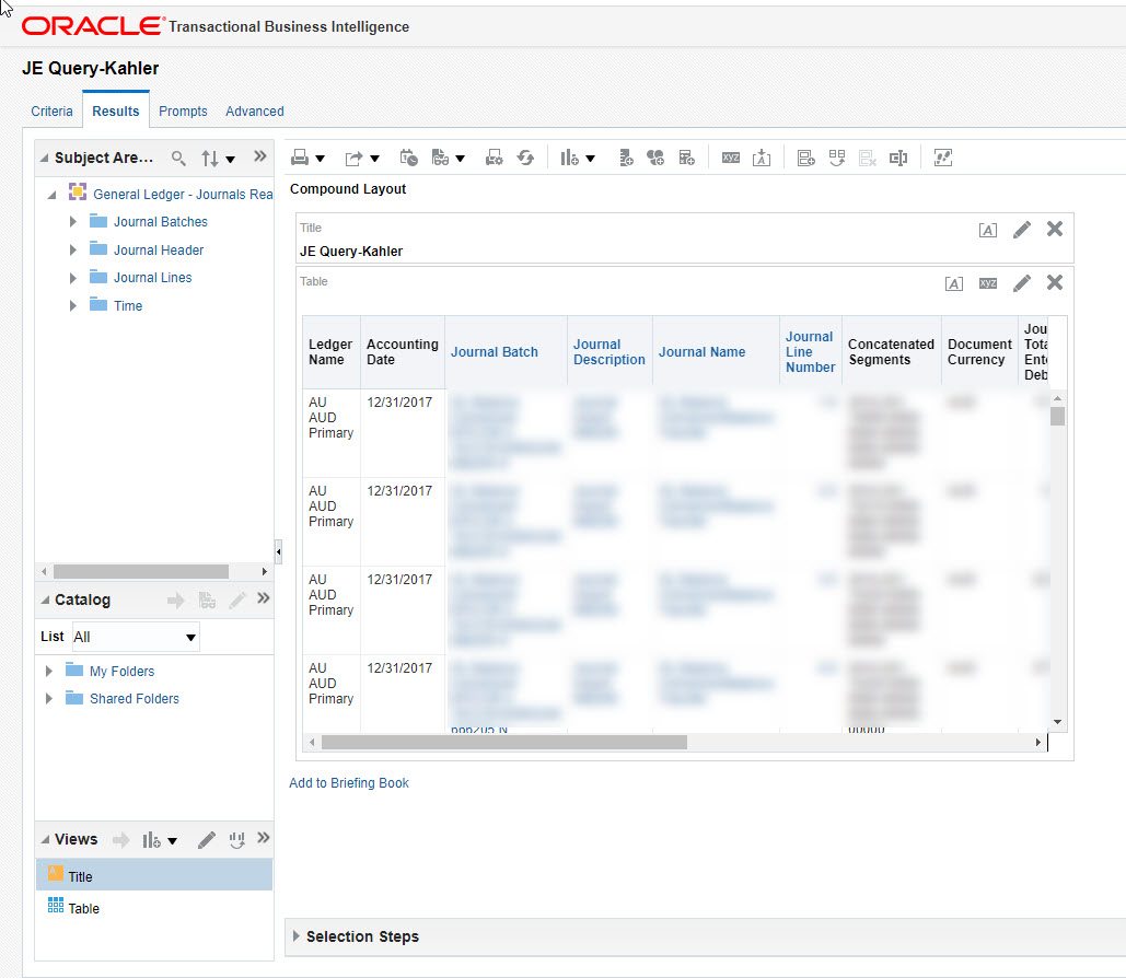 In OTBI the table view window presented is too small. How to resize — Cloud Customer Connect