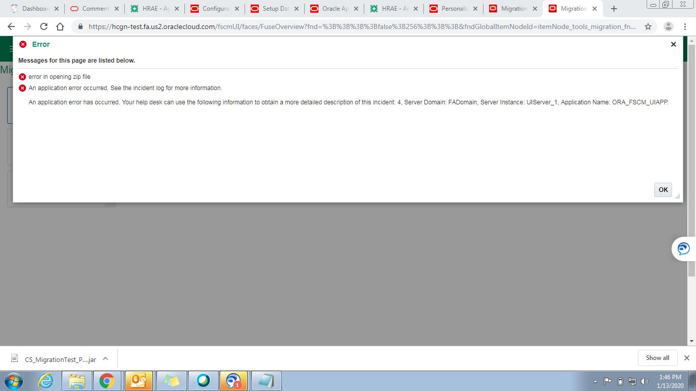 Migration Getting Application Error On Full Set Upload — Cloud Customer