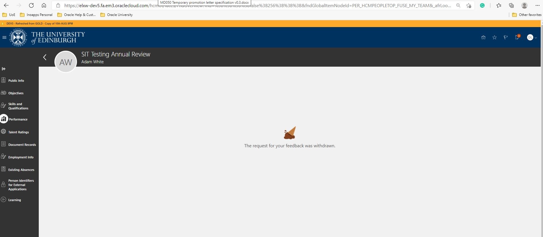 Second Level Line Manager should see the completed Performance Document ...