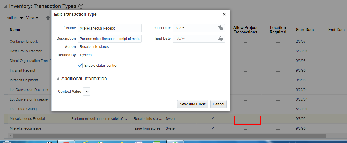 unable to edit "allow project transaction" for inventory transaction ...