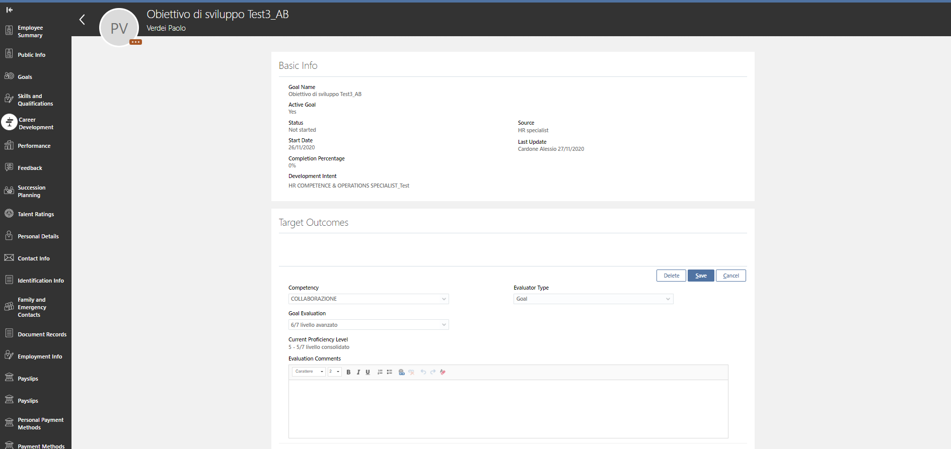 How to display the target outcomes in the Talent Profile reached ...