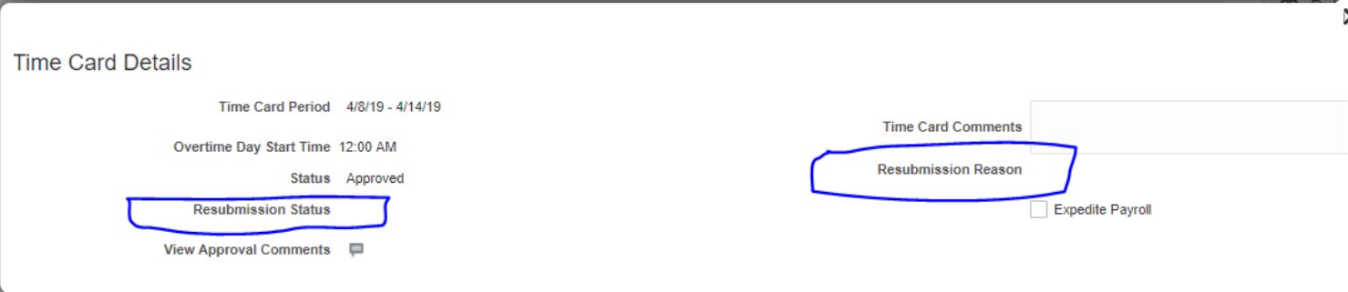 Resubmission Reason and Resubmission Status values in Manage Time cards ...