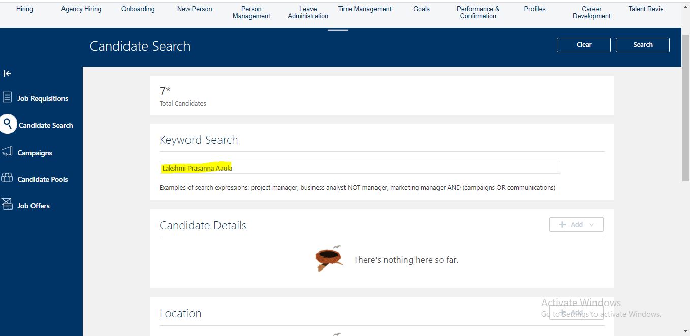How to search candidates in candidate search page after enabled oracle ...