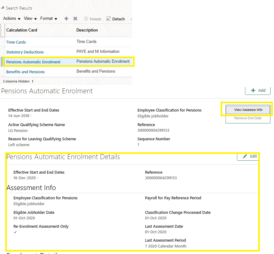 Calculation Card Details - Table Information — Cloud Customer Connect