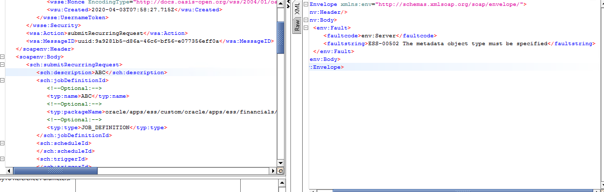 Getting error while submitting ESS job based on a schedule using ...