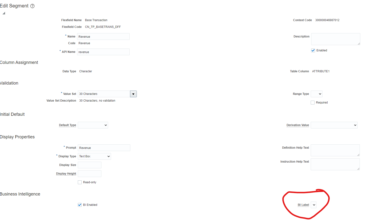 How to enable the BI label drop down on a descriptive flexfield — Cloud Customer Connect